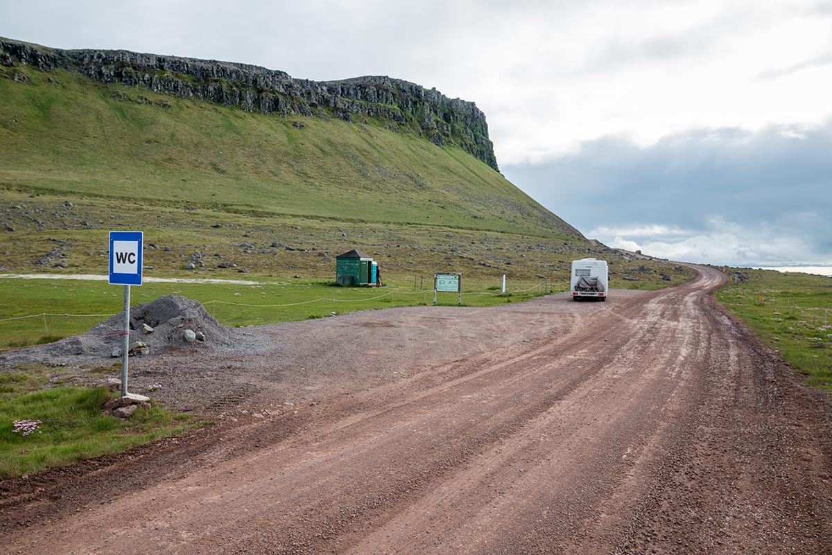 Parking lot with toilets Brunnar - Iceland The Beautiful